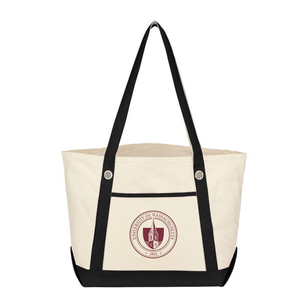 HEAVY DUTY CANVAS BOAT TOTE - KHAKI & BLACK | UMass Store